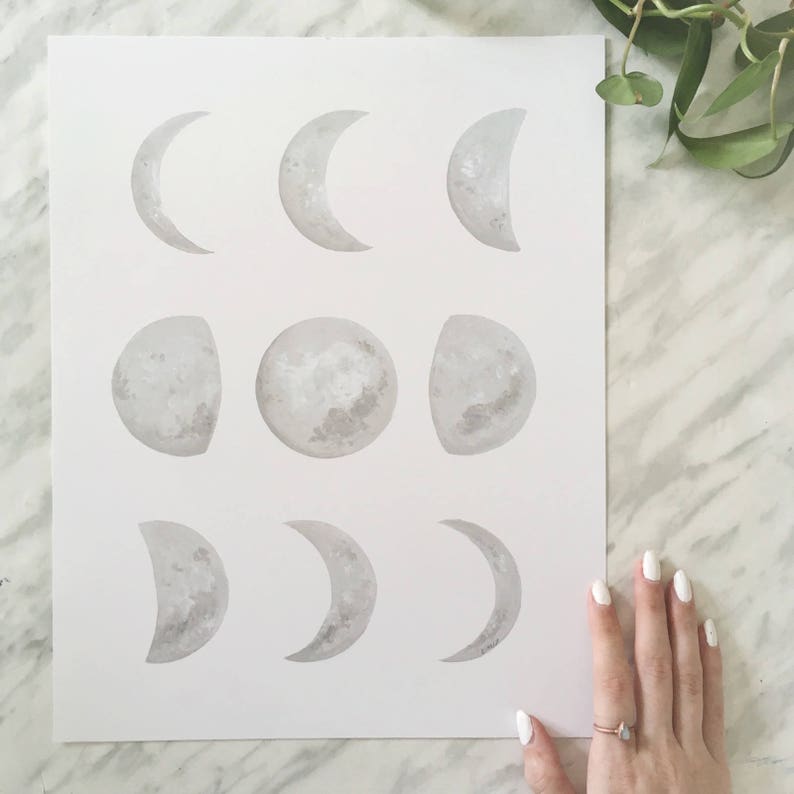 Grey Moon Phase Art Silver Moon Phase Print Moon Phase | Etsy