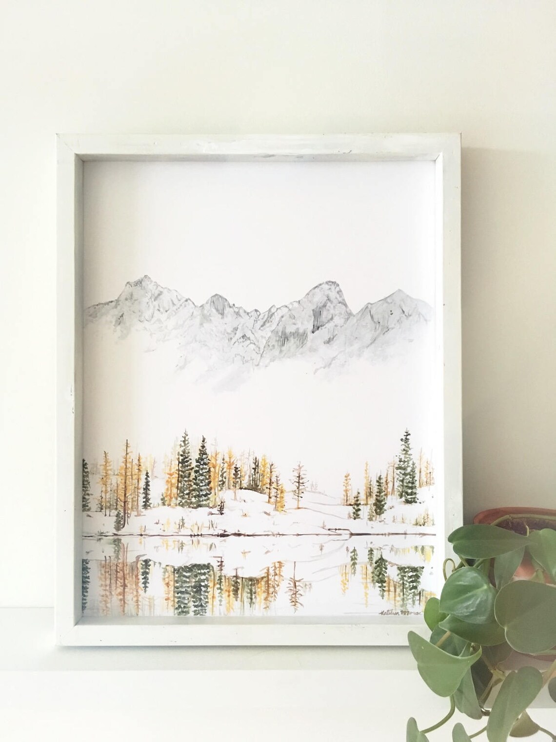 Winter Print Mountain Print Evergreen art Forest Print | Etsy