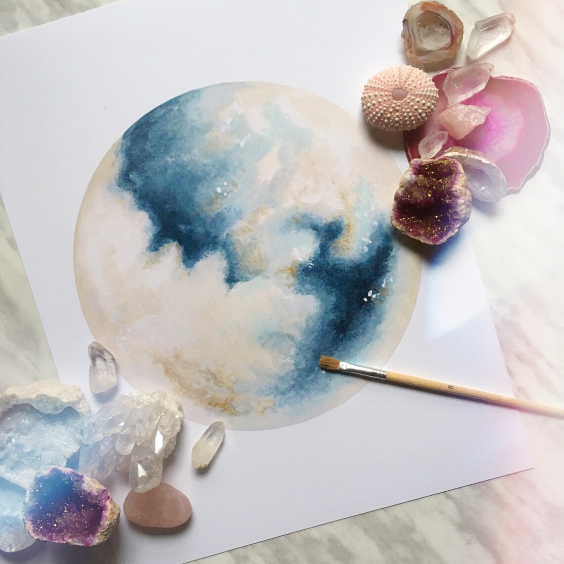 Blue Moon Print Moon Painting Moon Art Lunar Artwork Boho | Etsy