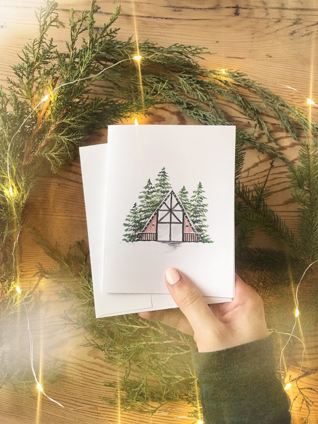 Aframe Cabin Card, Christmas Cabin Blank Card, Cabin Holiday Card ...