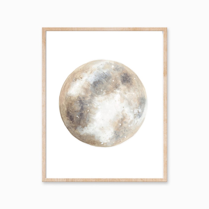 Neutral Moon Print Beige Moon Art Full Moon Art Print | Etsy