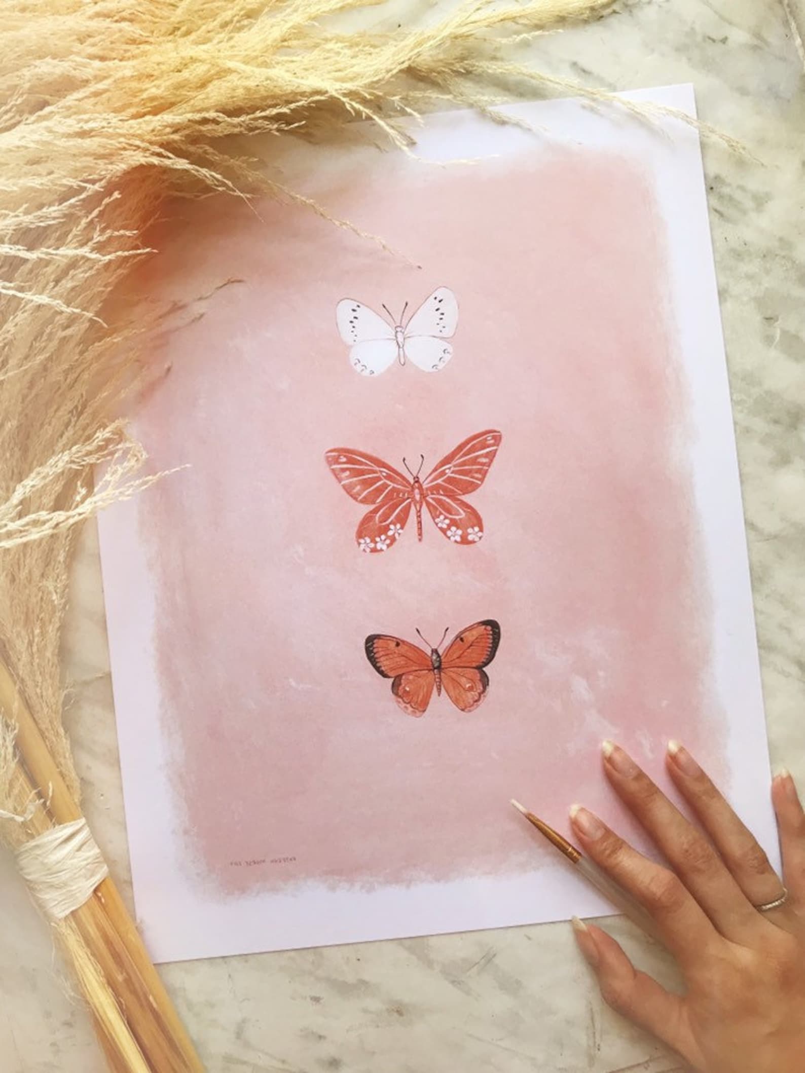 Pink Butterfly Print Blush Pink Wall Art Butterfly Art | Etsy Canada