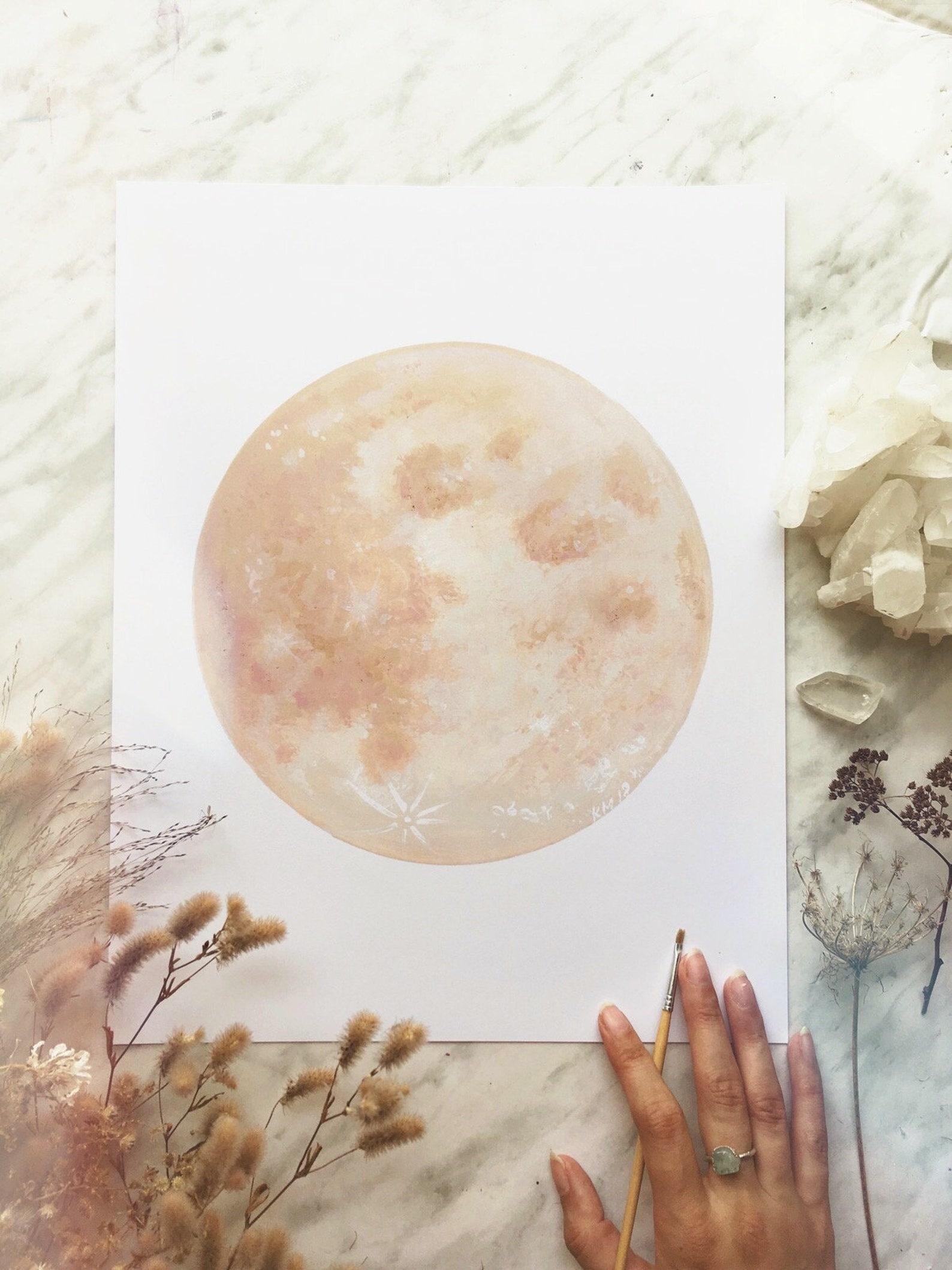 Beige Moon Print Pink Moon Print Dreamy Moon Print Neutral - Etsy