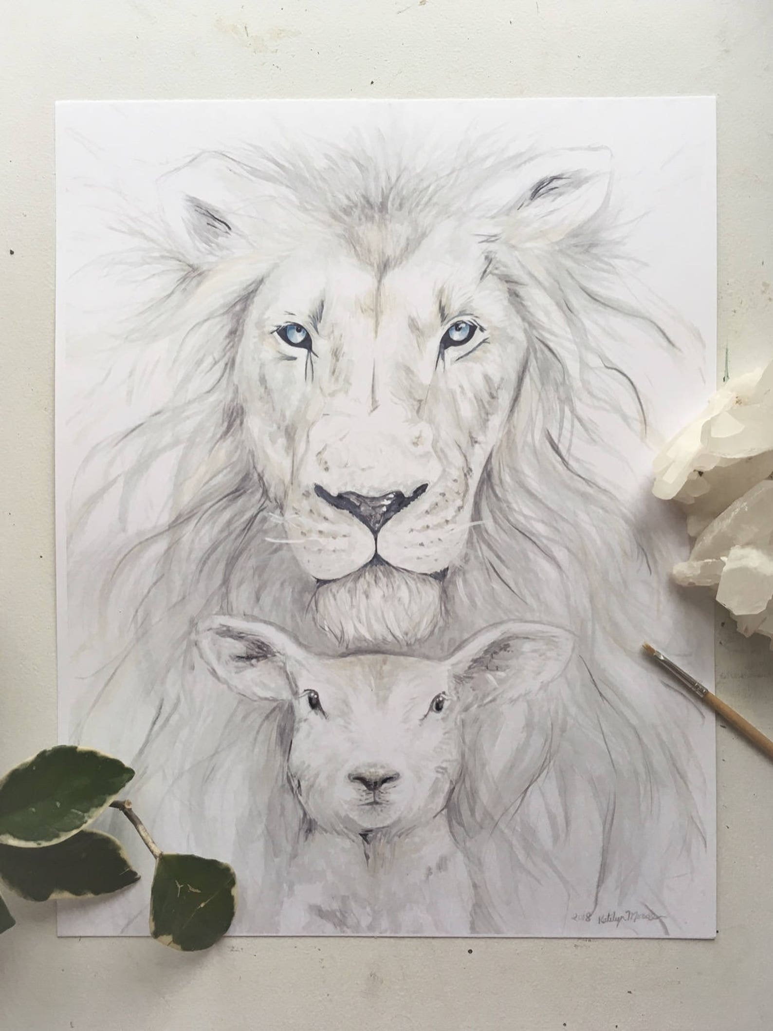 Lion and Lamb Art Lion and Lamb Print Peace Art Lion Print | Etsy