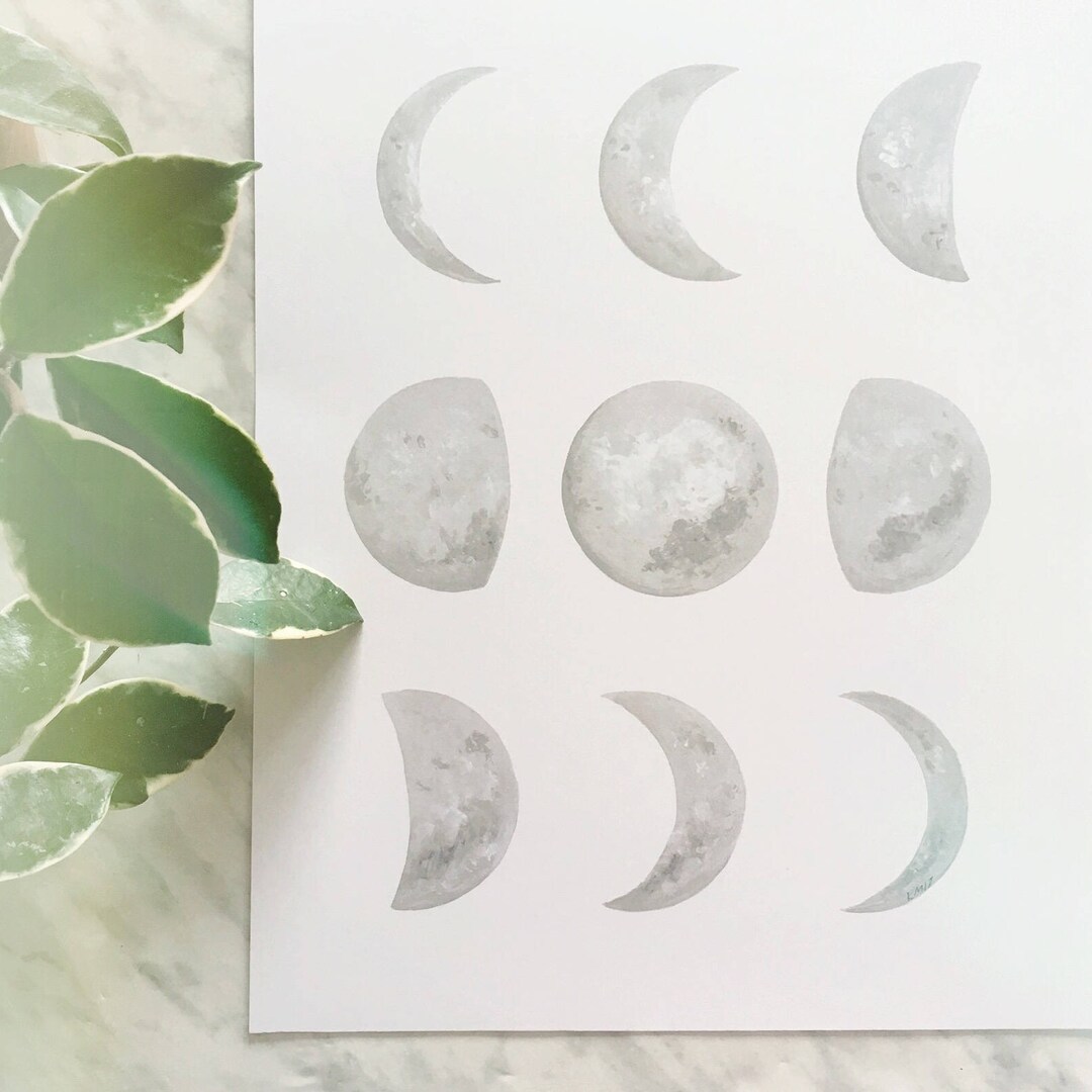 Grey Moon Phase Art, Silver Moon Phase Print, Moon Phase Decor ...