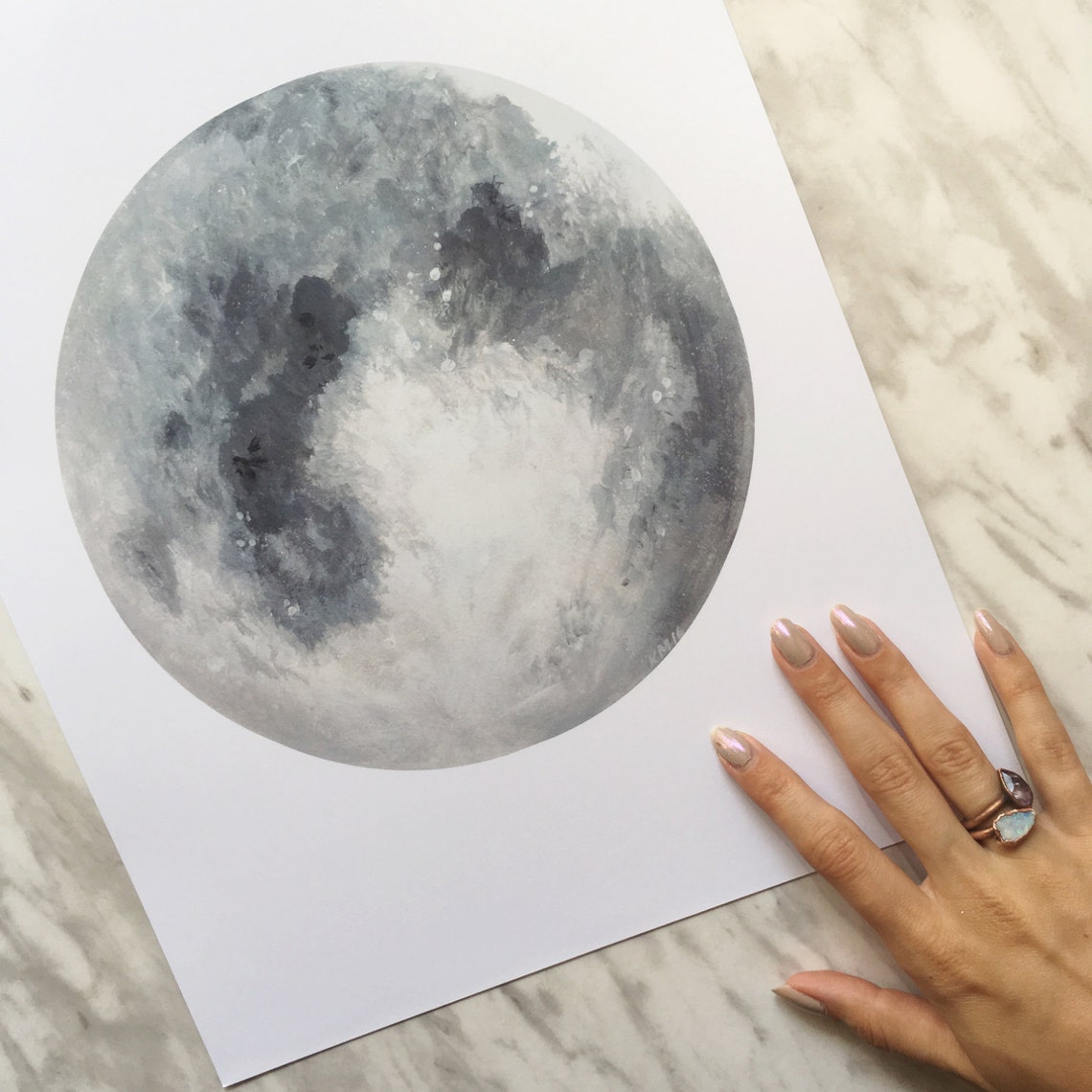 Grey Full Moon Print Celestial Art Grey Lunar Print Dreamy | Etsy