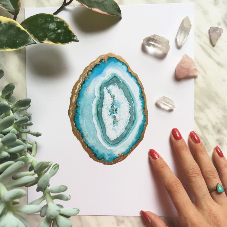 Emerald Agate Slice Print, Agate Art, Mineral Art, Crystal Art, Druzy ...