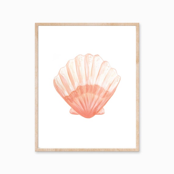 Shell Print Pink Clamshell Art Peach Shell Art Beachy Wall | Etsy