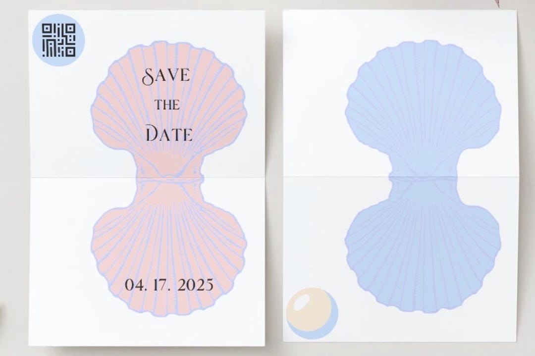 Editable Canva Seashell Save the Date | DIY Printable Invitation With ...