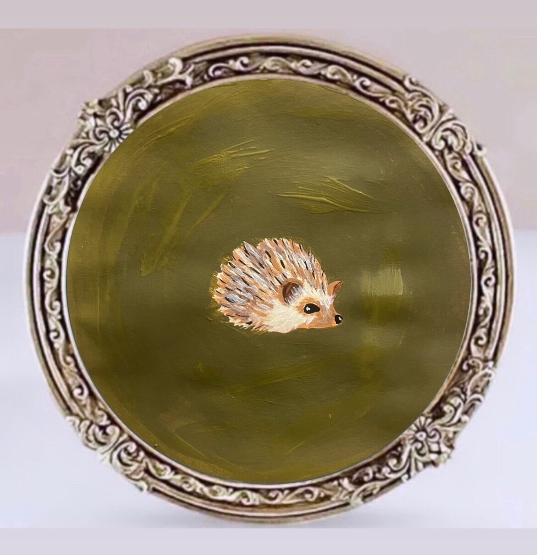 Hand Painted Acrylic Hedgehog Woodland Creature Art With Vintage- Look ...