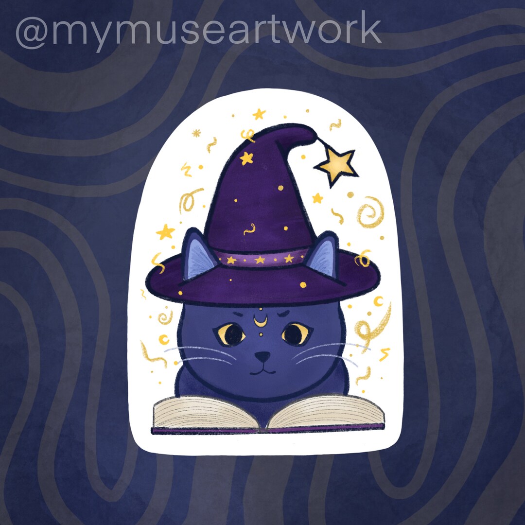 Wizard Cat - Sticker for Laptop, Cute, Magic, Aesthetic, Phone Sticker ...