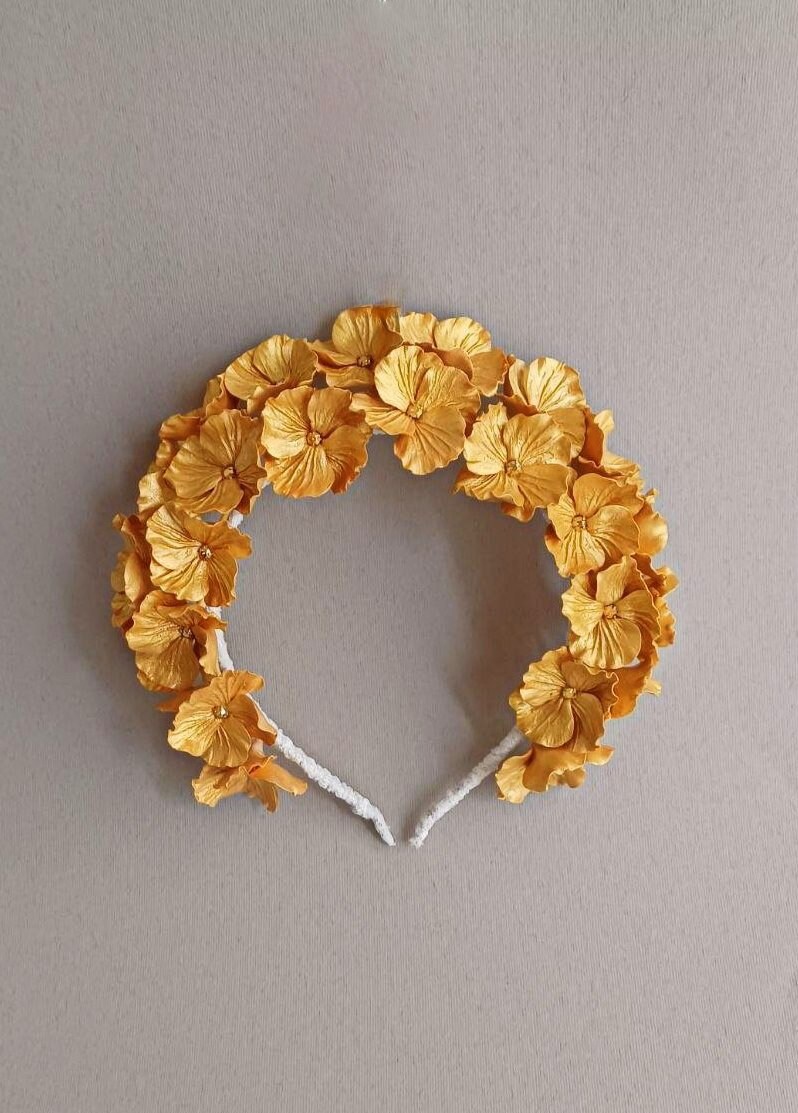 Gold Flowers Bridal Hair Crown, Golden Wedding Hair Crown, Bridal Gold ...