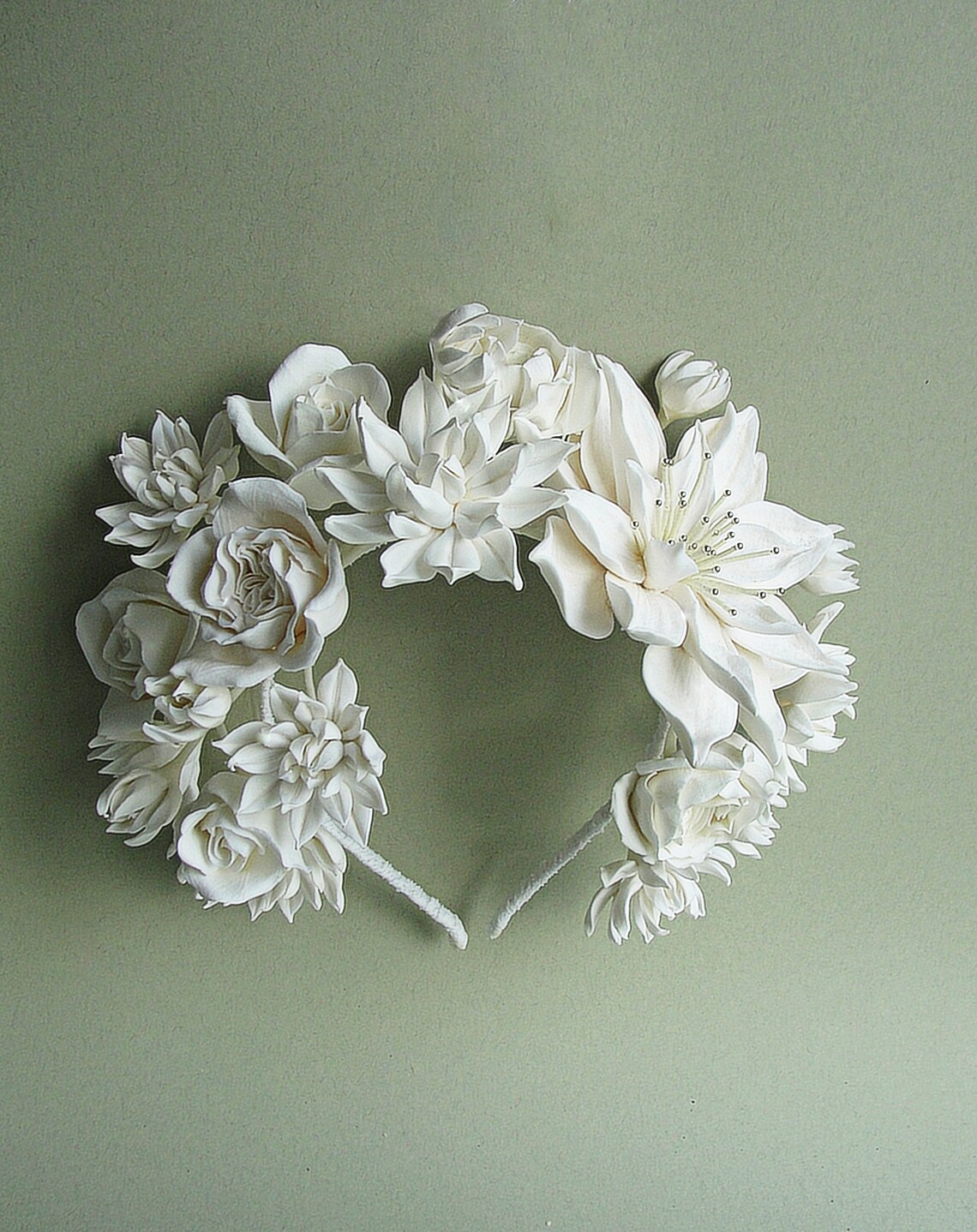 Ivory Flower Wedding Tiara, Ivory Floral Tiara, Ivory Rose Succulent ...