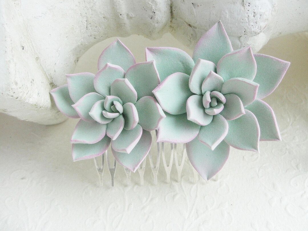 Succulent Hair Comb Blush Mint Wedding Light Mint Green Pink Succulent ...