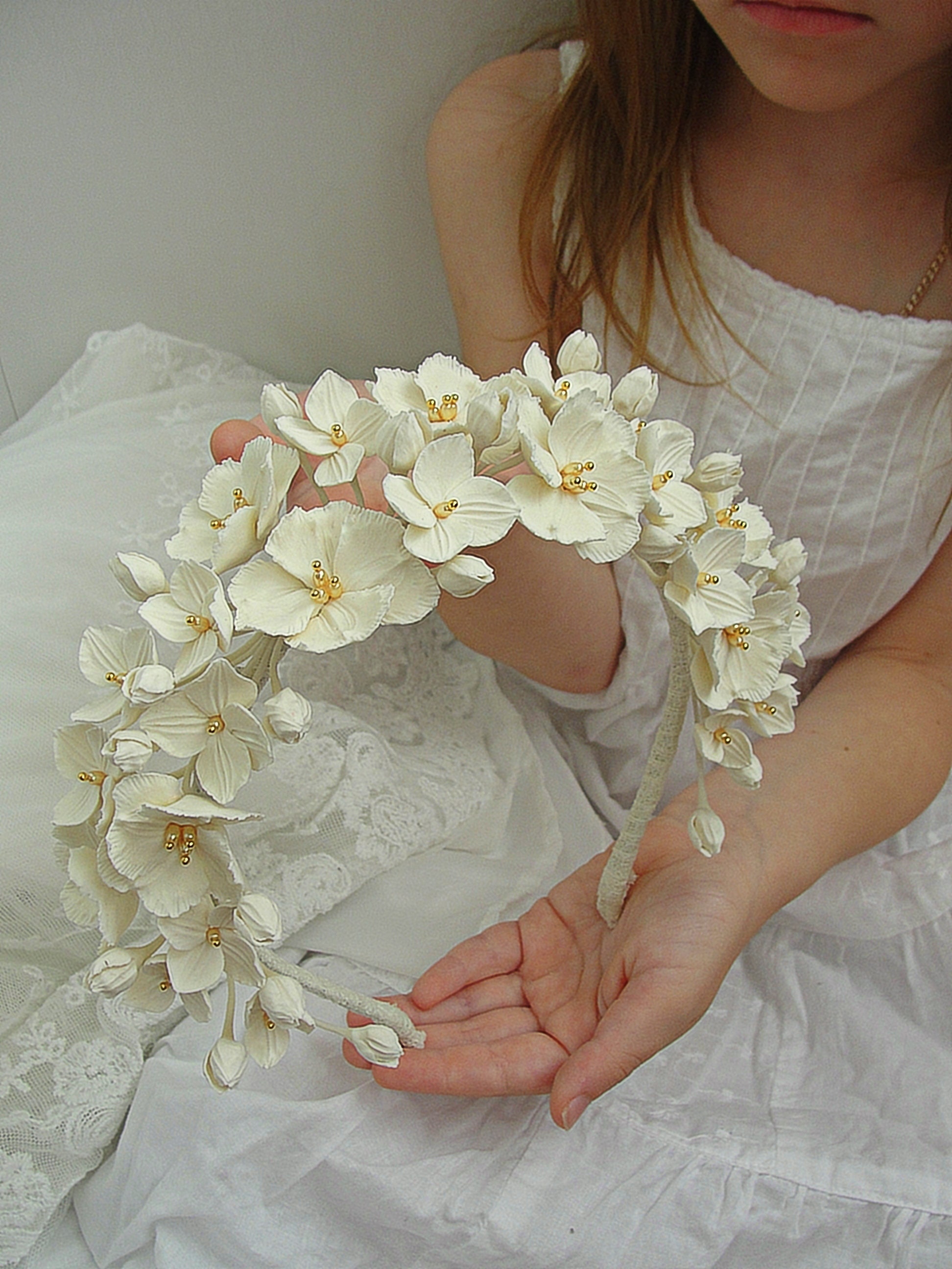 Ivory Gold Flowers Wedding Tiara Ivory Gold Bridal Vine - Etsy UK
