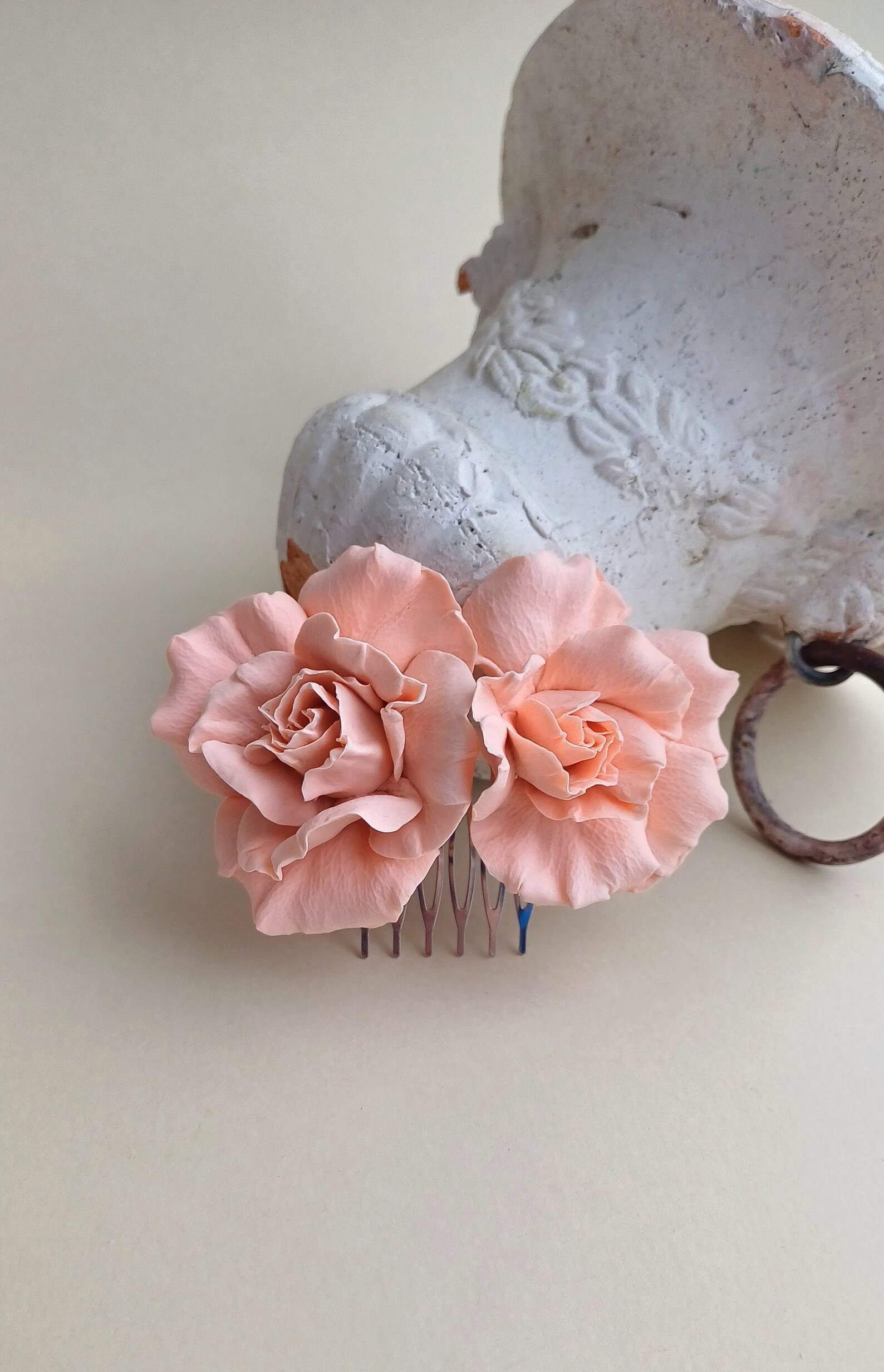 Peach Roses Hairpiece, Peach Roses Decorative Comb, Peach Roses Bridal ...
