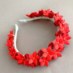 Red Rose Bridal Tiara, Red Gold Flowers Tiara, Red Bridal Tiara, Red ...