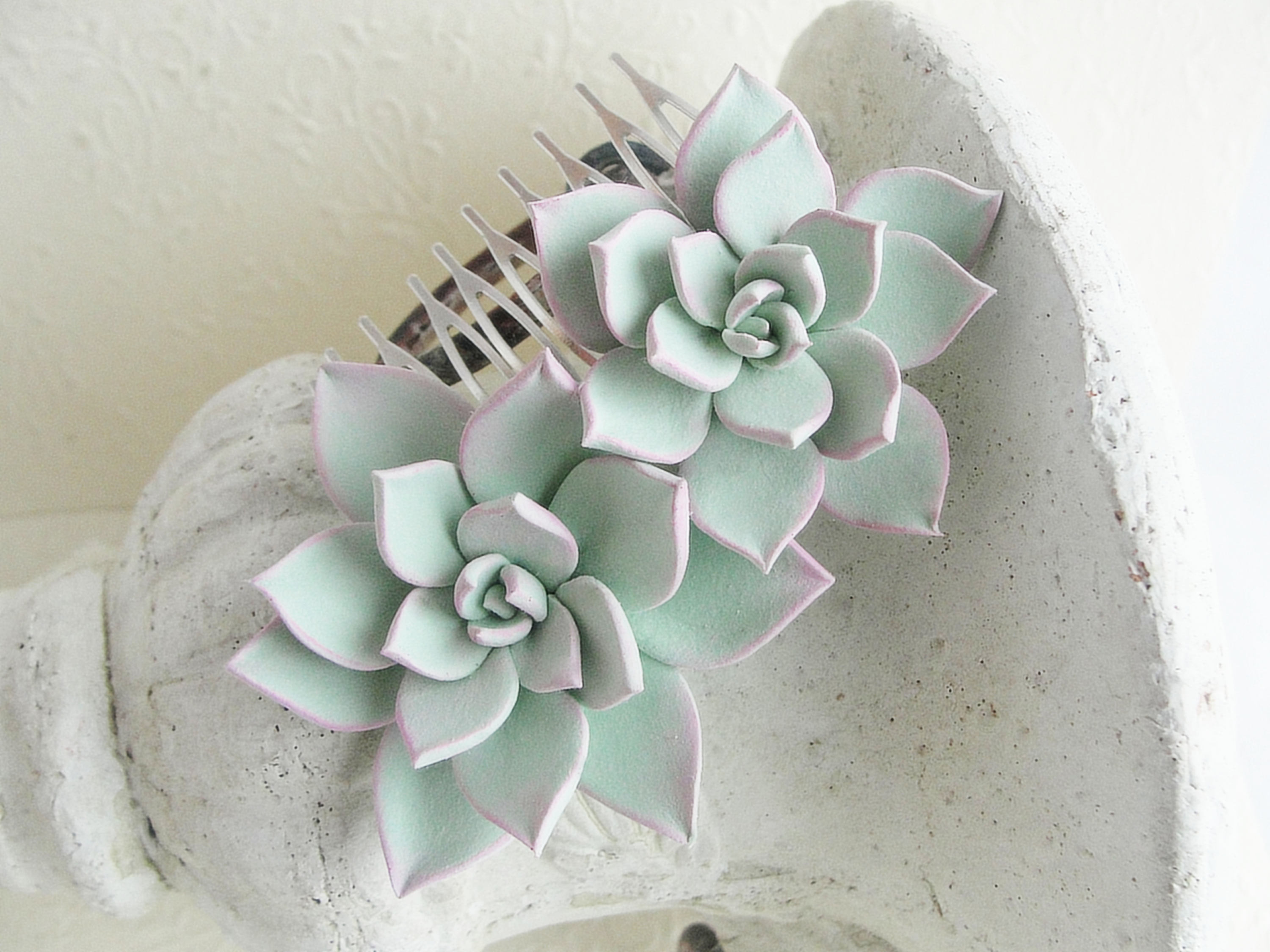 Succulent Hair Comb Blush Mint Wedding Light Mint Green Pink Succulent ...
