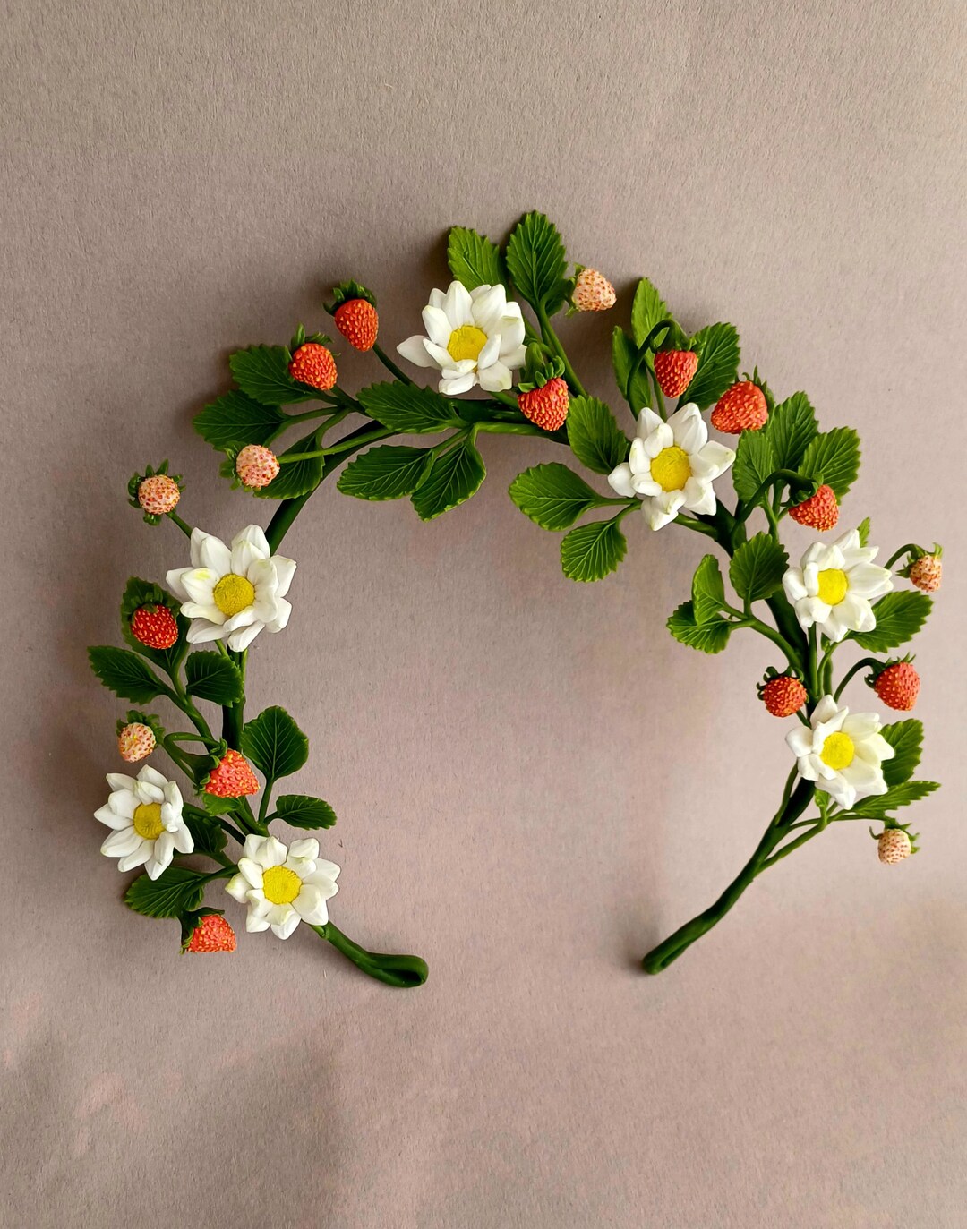 Wild Strawberry Daisy Chamomile Hair Wreath, Strawberry Chamomile Hair ...