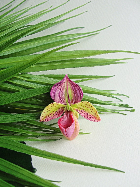 Orchid Flower Brooch Pin Paphiopedilum Orchid Orchid Wedding - Etsy