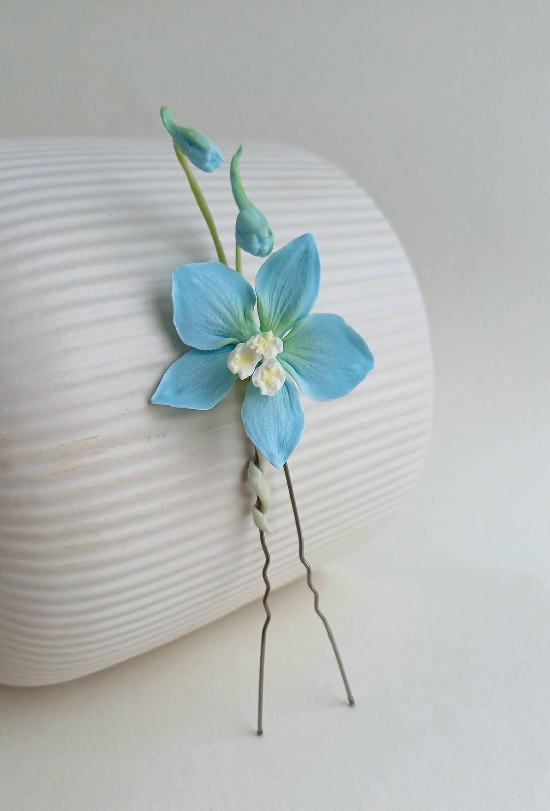 Blue White Flower Hair Pin, Blue Bridal Hair Flower, Blue Bridal ...