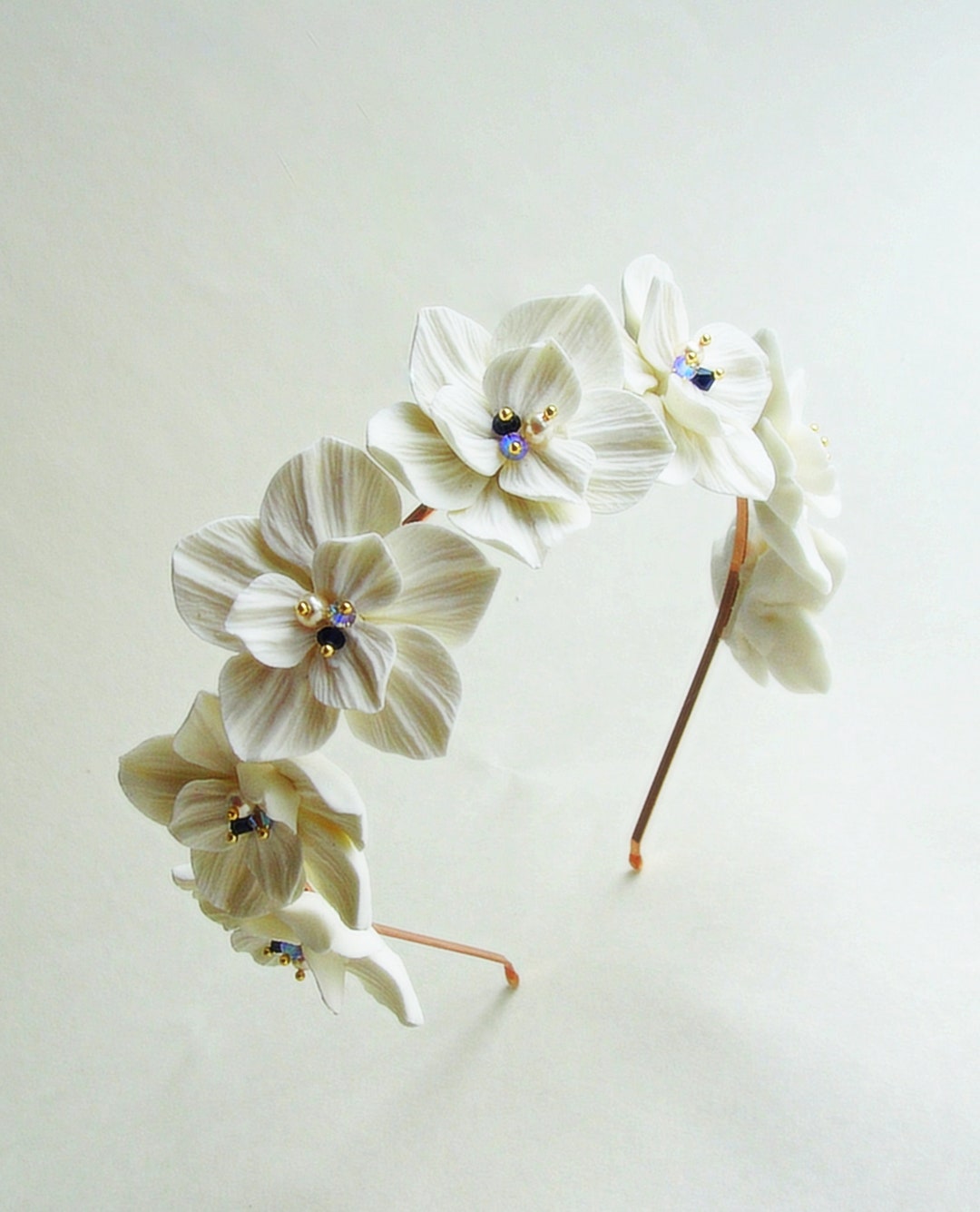 Ivory Gold Blue Flowers Wedding Tiara, Ivory Gold Blue Bridal Tiara ...