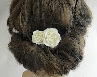 Elegant White Rose Flower Comb Wedding Bridal Hair Green - Etsy