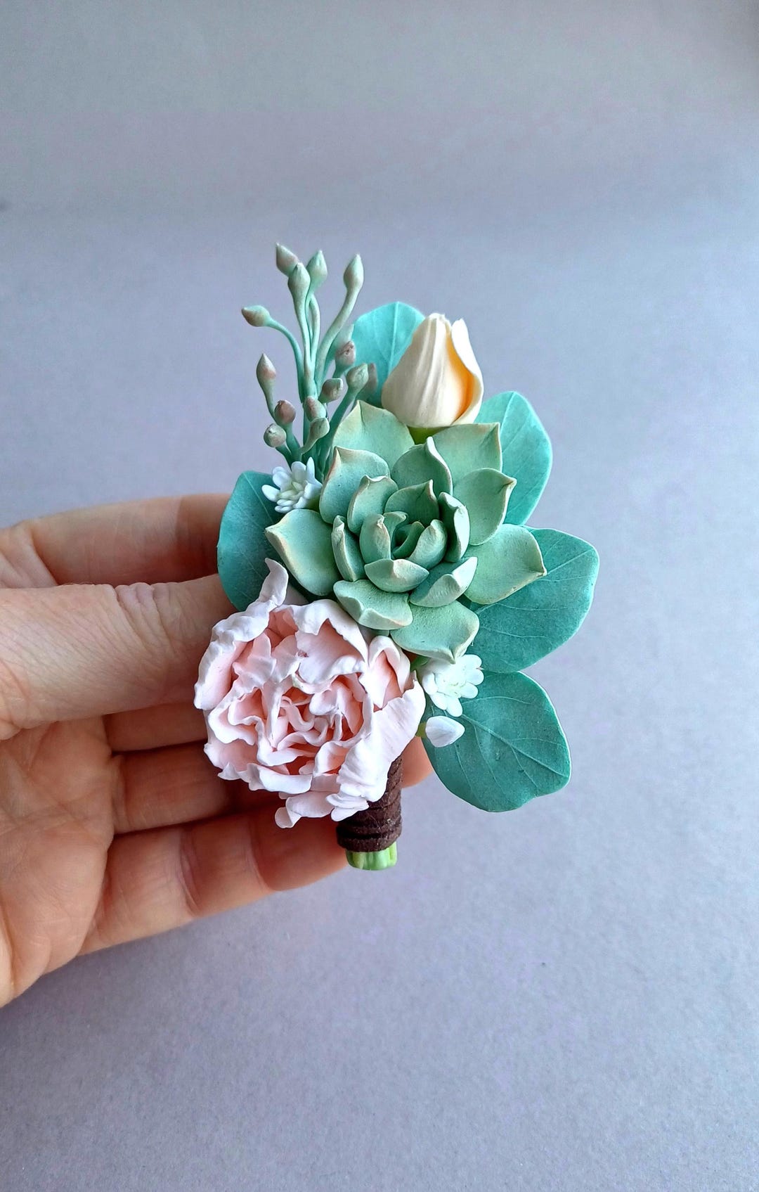 Succulent Peony Tulip Eucalyptus Boutonniere, Spring Wedding Succulent ...