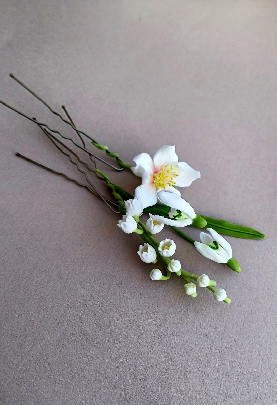 Cherry Sakura Blossom Lily of the Valley Snowdrops Flower Hairpiece ...