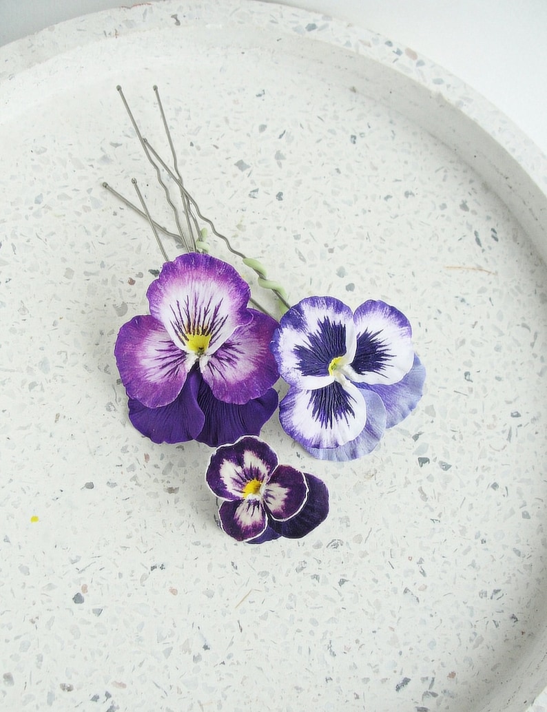 Purple Violet Pansy Viola Hair Pins Set3, Pansy Viola Hair Pin, Pansy ...