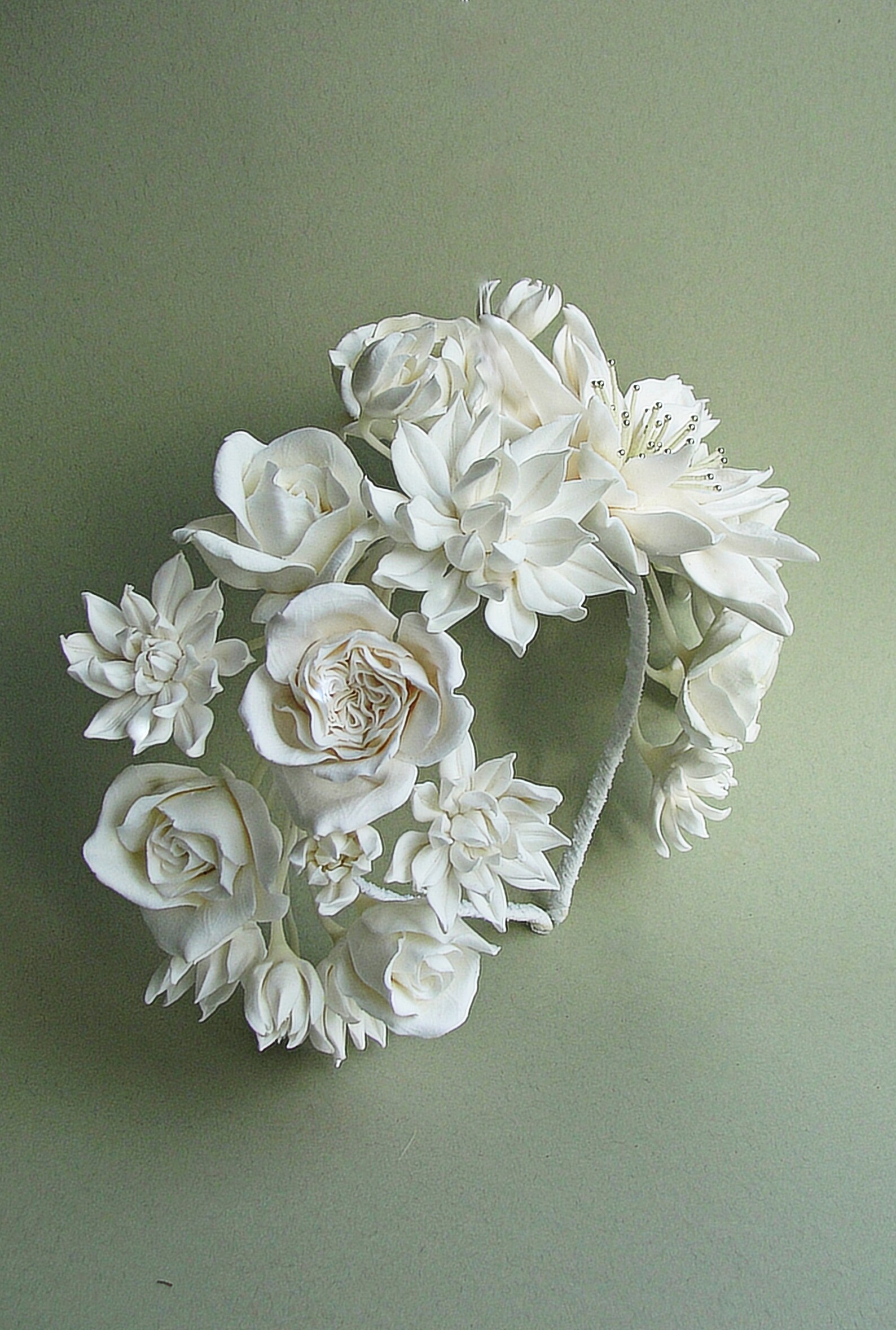 Ivory Flower Wedding Tiara, Ivory Floral Tiara, Ivory Rose Succulent ...