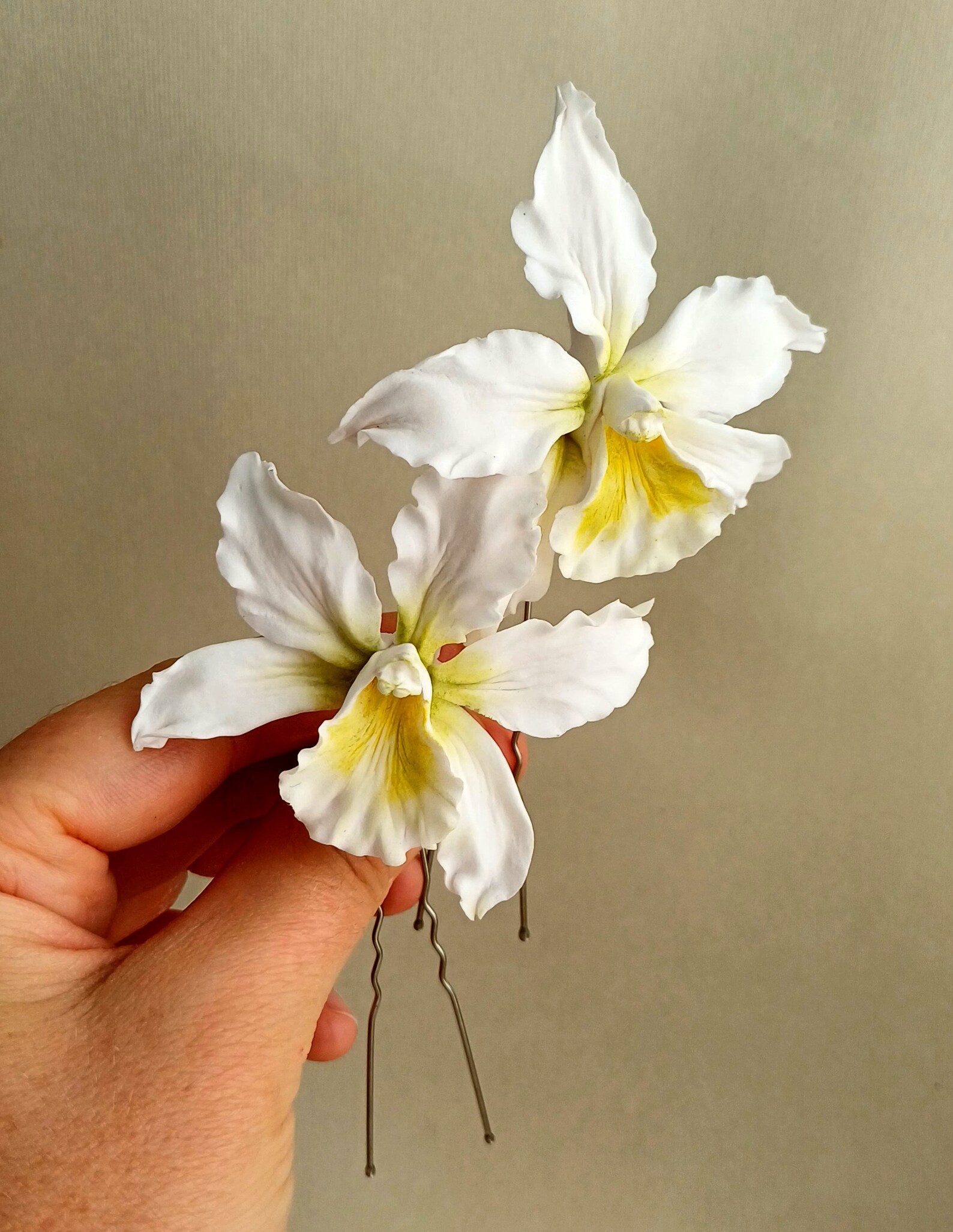 Ivory Orchid Bridal Hair Pin Set2, Ivory Orchid Bridal Hair Pin, Ivory ...