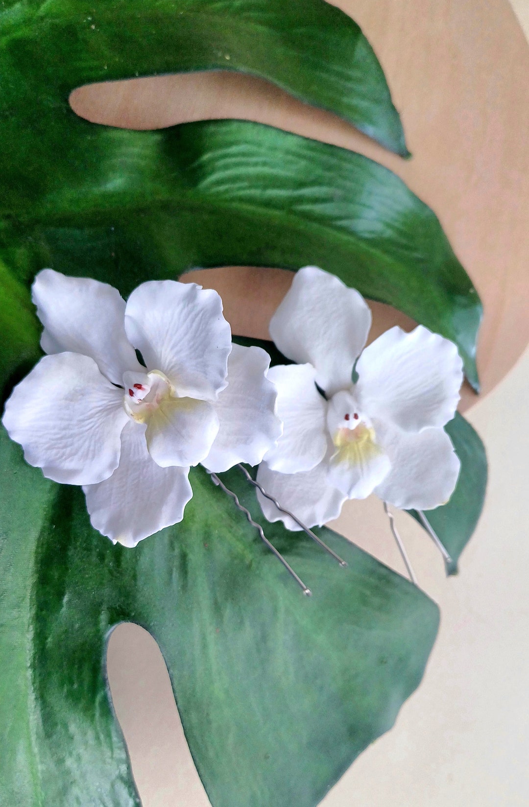 White Orchids Hair Pin Set2, White Orchids Barrette, White Orchid ...