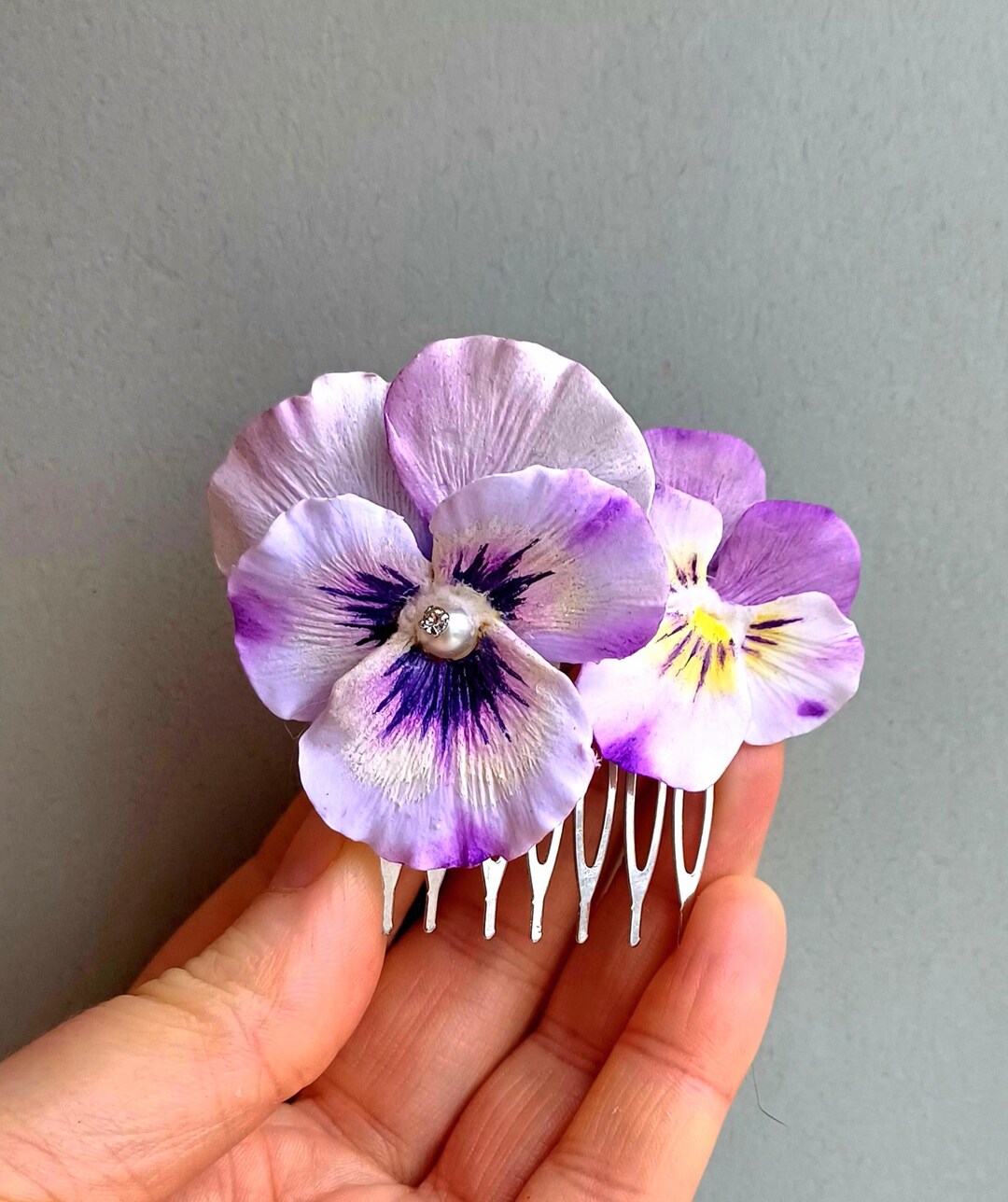 Purple Lilac Pansy Viola Flowers Decorative Comb, Pansy Hair Barrette ...