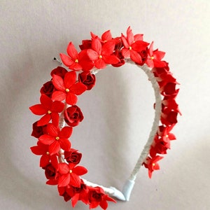 Red Rose Bridal Tiara, Red Gold Flowers Tiara, Red Bridal Tiara, Red ...