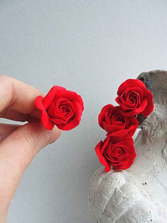 Red Rose Hair Pins Red Bridal Flower Pins Rose Hair Pins - Etsy