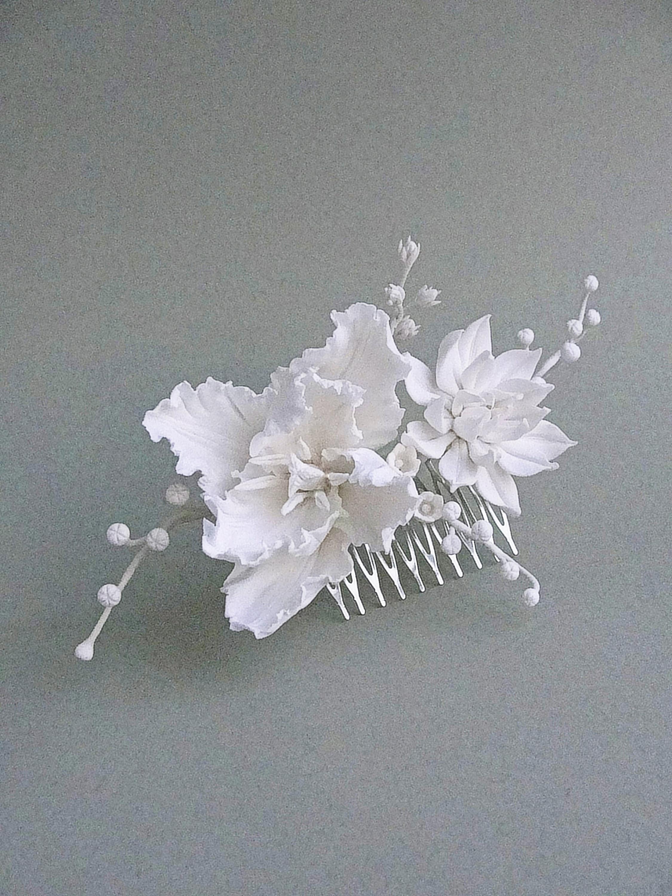 Ivory White Lily of the Valley Tulip Dahlia Hair Comb, Spring Tulip ...
