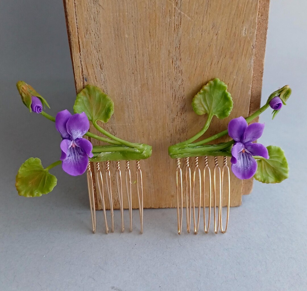 Violet Flower Hairpiece Set2 Realistic Flowers Wild Violets Clay ...