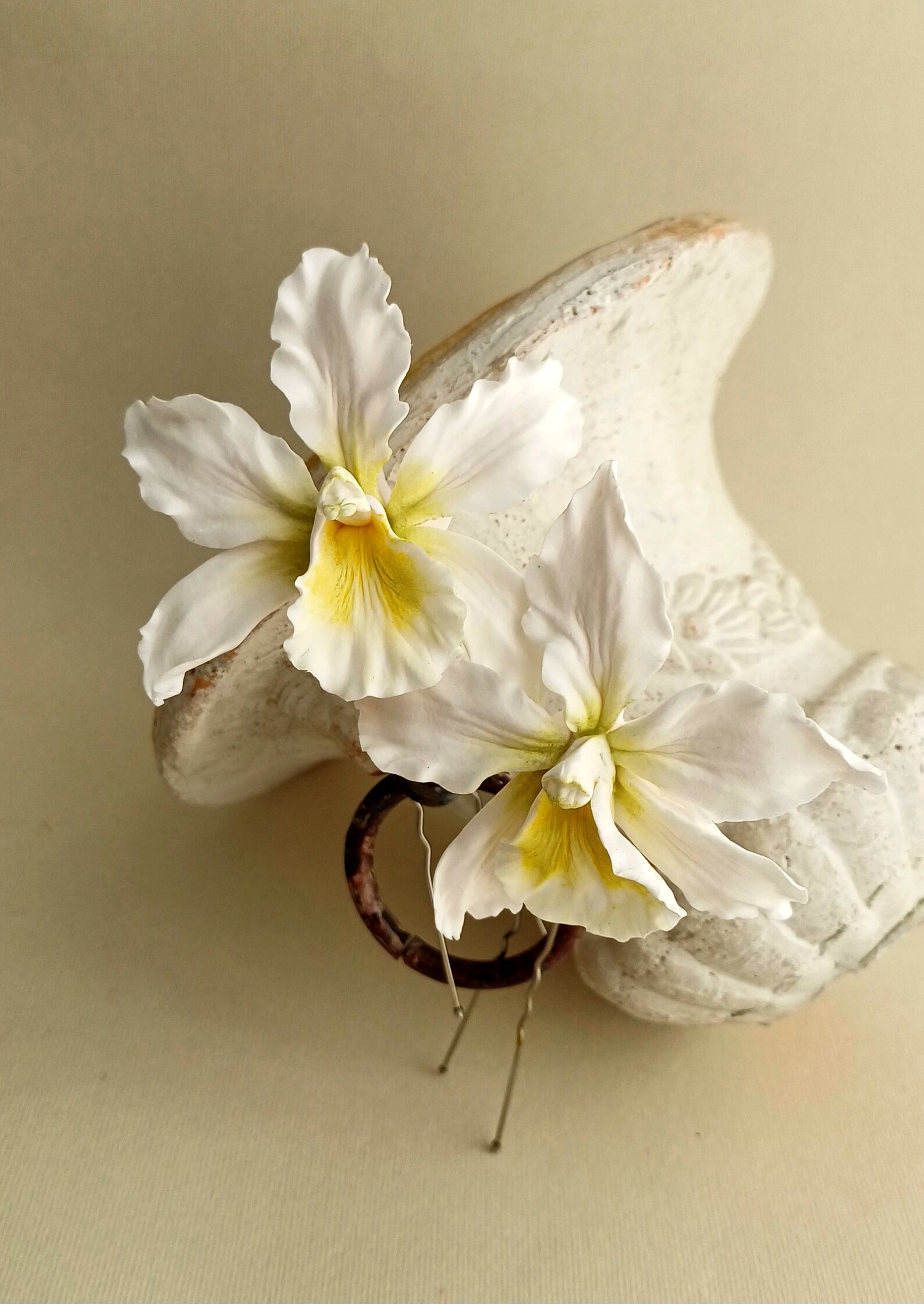 Ivory Orchid Bridal Hair Pin Set2, Ivory Orchid Bridal Hair Pin, Ivory ...