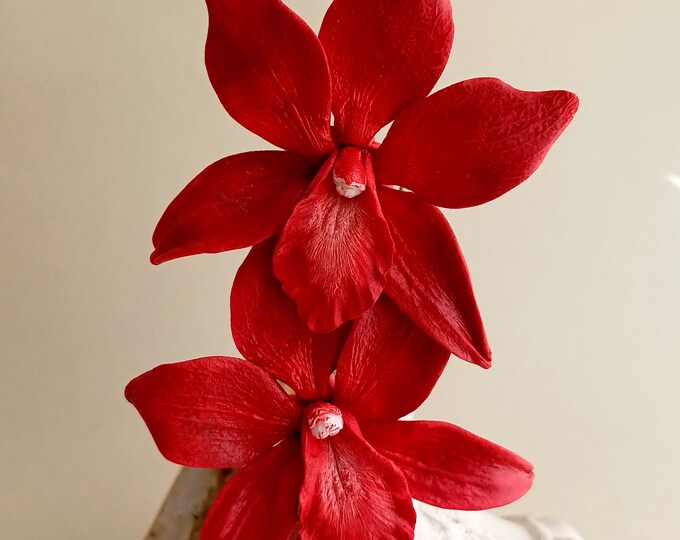 Red Orchid Bridal Hair Pin Set2, Red Orchid Bridal Hair Pin, Red Orchid ...