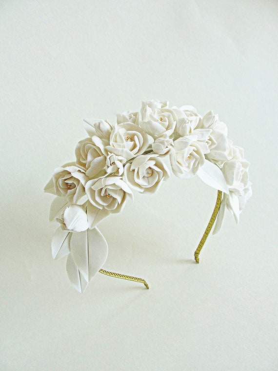 Ivory Gold Flowers Wedding Tiara Ivory Gold Bridal Tiara - Etsy