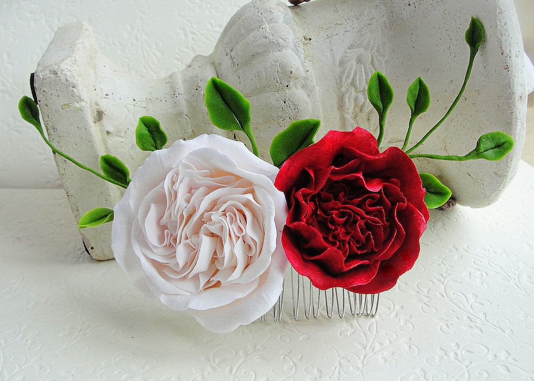 Red Rose Wedding Bridal Hair Piece Red Rose Christmas Gift Red Rose ...