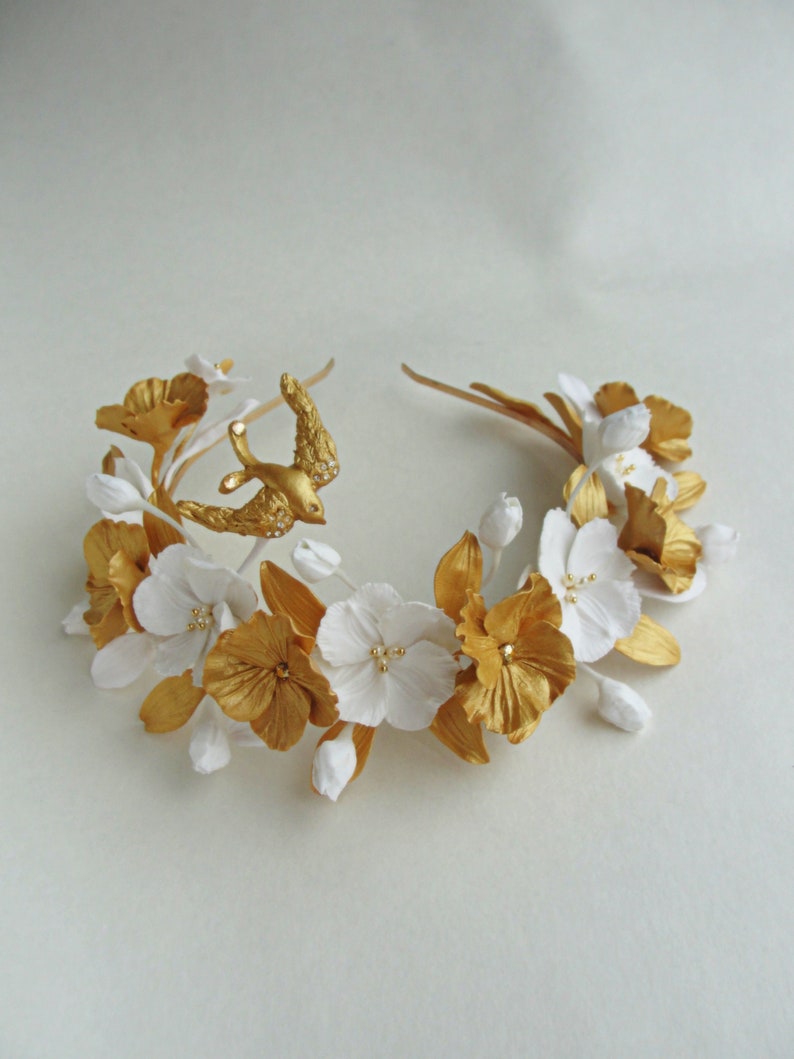 Ivory Gold Flowers Wedding Tiara Ivory Gold Bridal Tiara - Etsy
