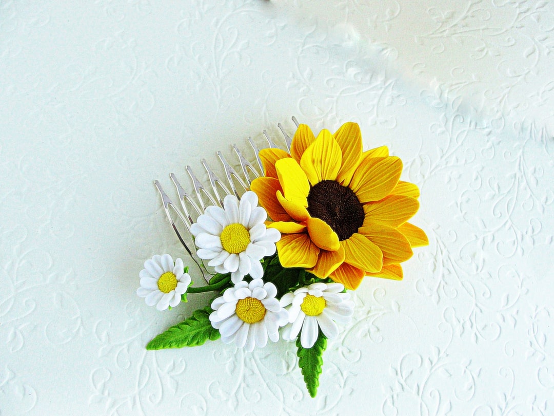Sunflower Wedding Sunflower Hair Comb Large Sunflower Rustic Comb ...