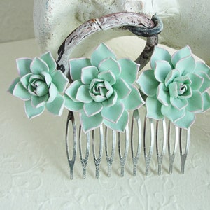 Light Mint Green Pink Succulent Hair Comb Small Succulent Comb Plants ...