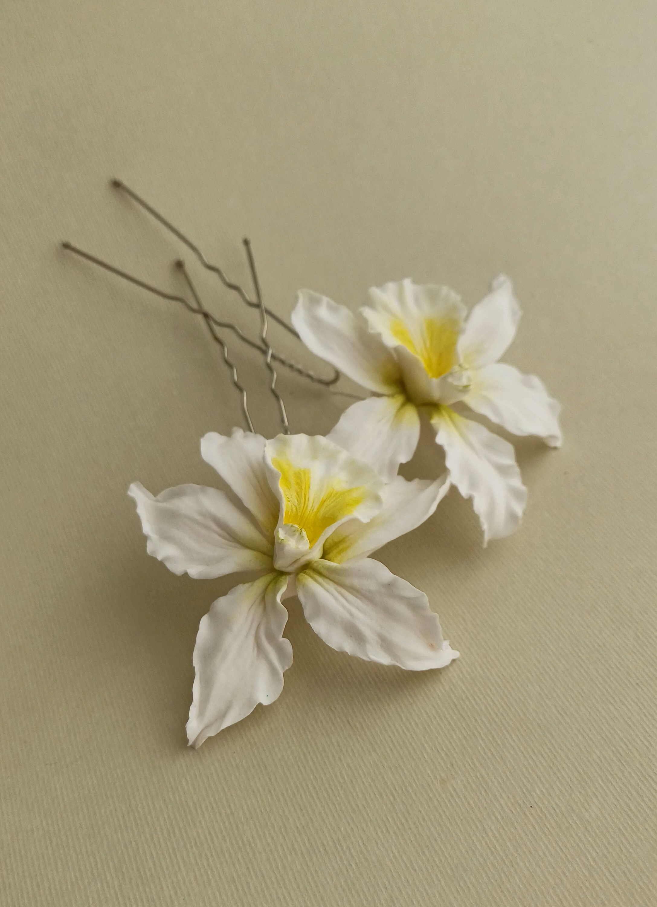 Ivory Orchid Bridal Hair Pin Set2, Ivory Orchid Bridal Hair Pin, Ivory ...