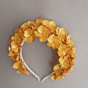Gold Flowers Bridal Hair Crown, Golden Wedding Hair Crown, Bridal Gold ...