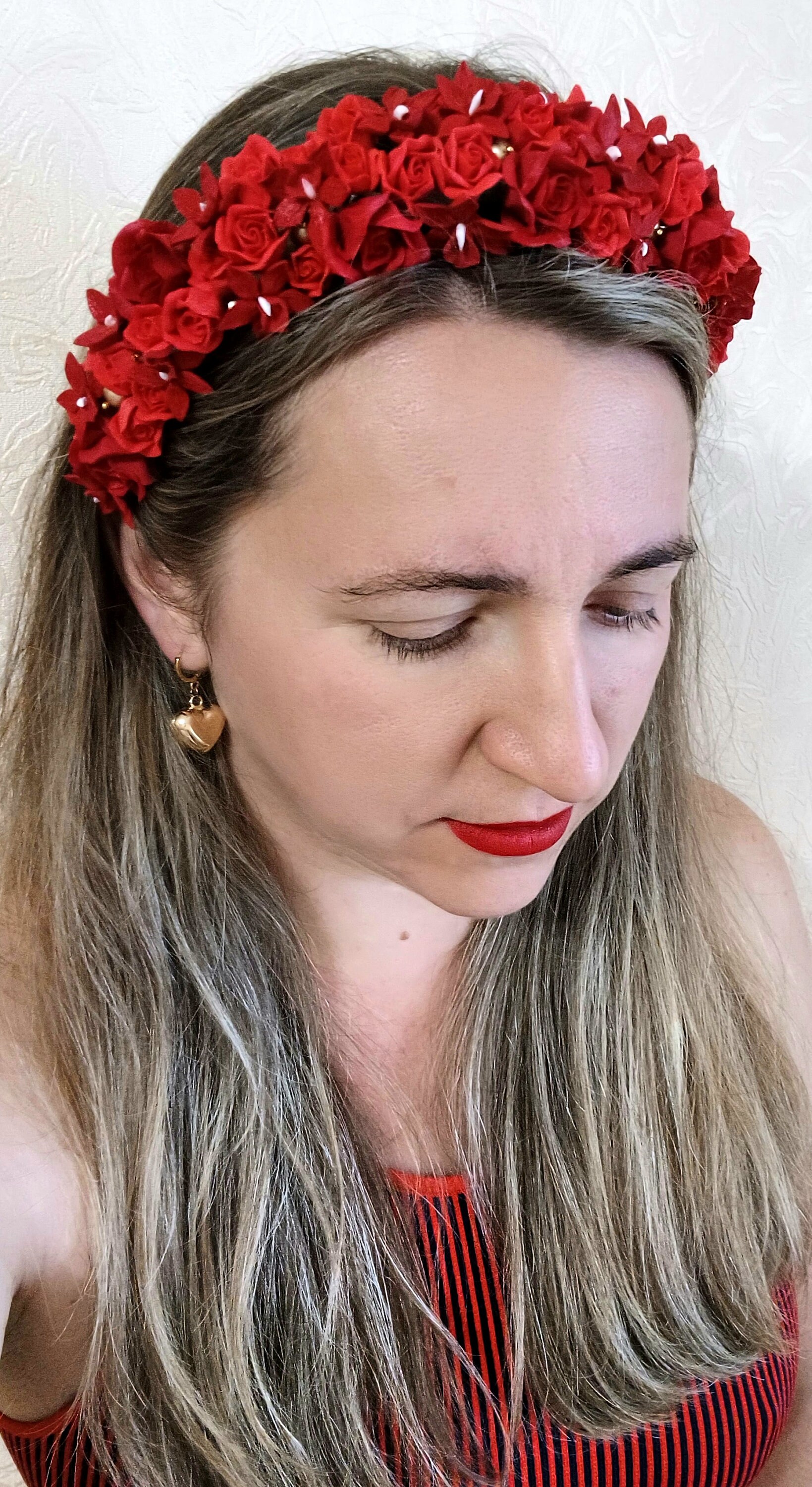 Red Rose Orchid Hair Tiara, Red Flowers Bride Hairpiece, Red Wedding ...