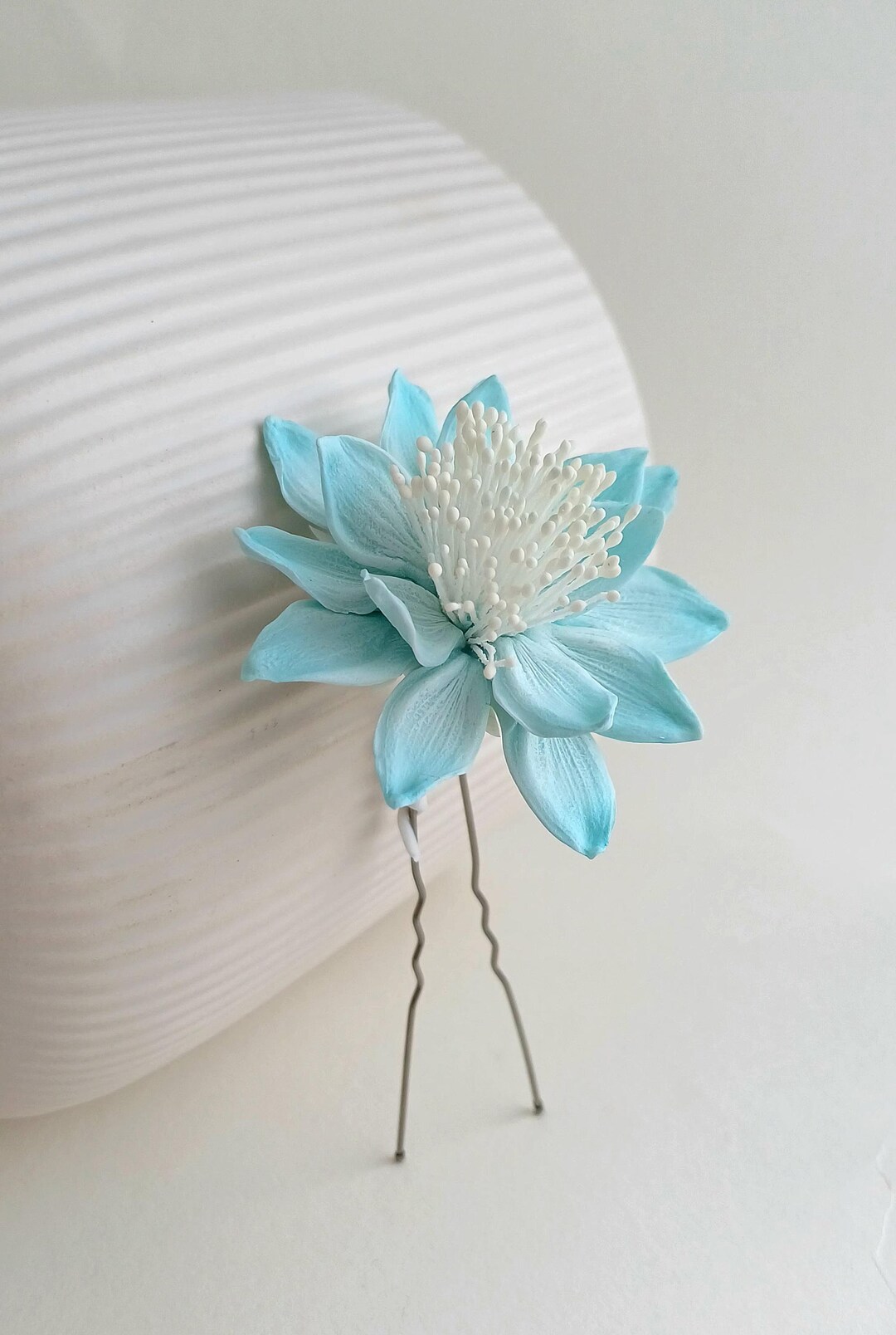 Blue White Flower Hair Pin, Blue Bridal Hair Flower, Blue Bridal ...