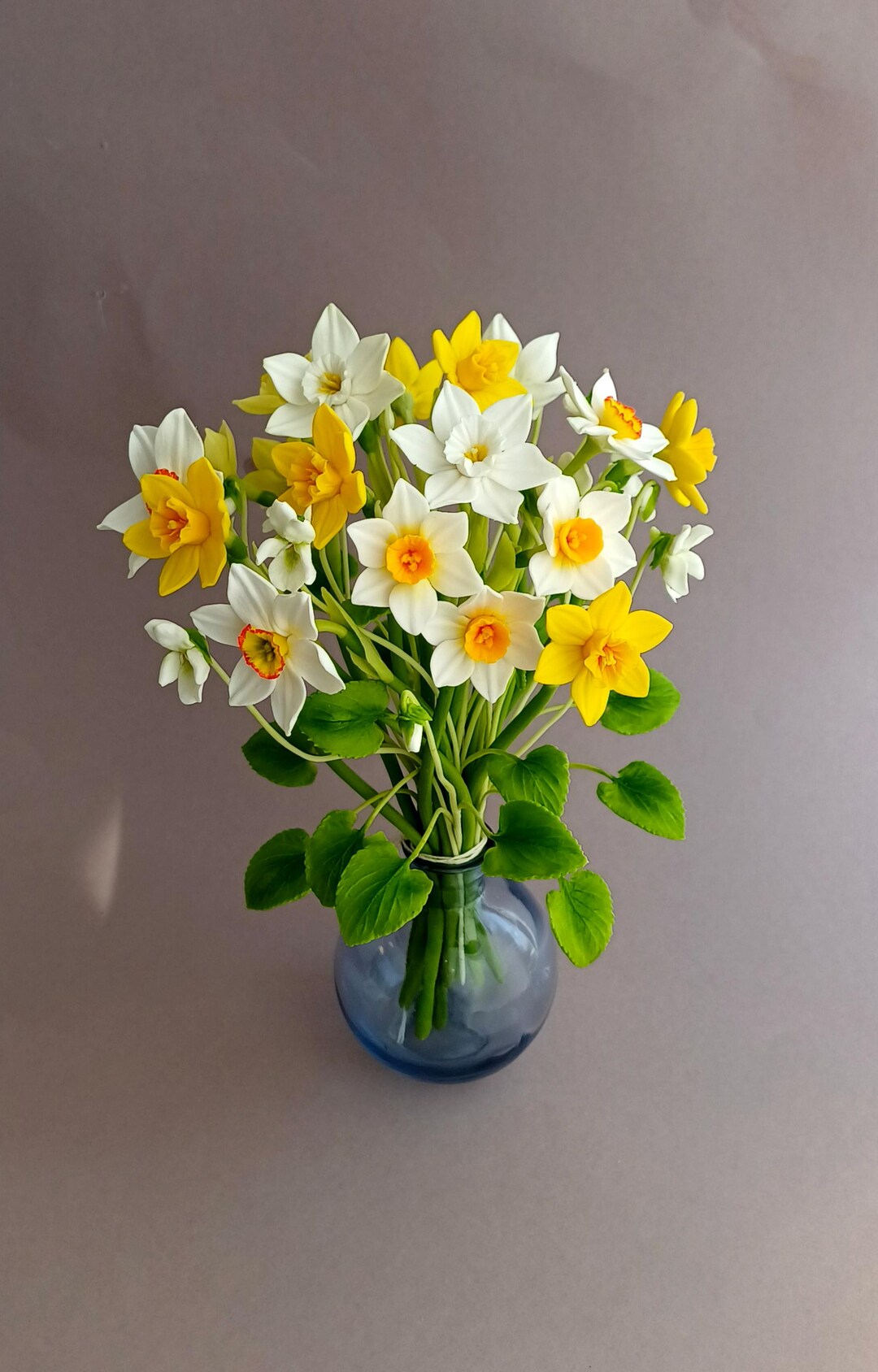 Daffodils Narcissus Lent Lily White Wild Violets Bouquet, Handmade ...